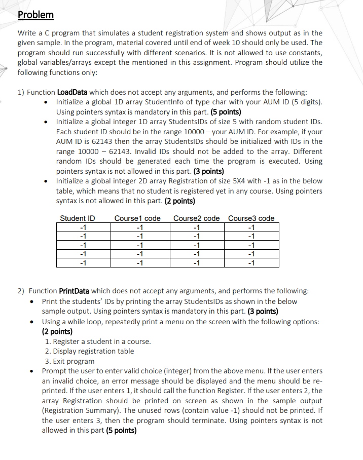 Solved Problem Write a C program that simulates a student | Chegg.com