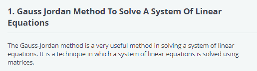 Solved 1. Gauss Jordan Method To Solve A System Of Linear | Chegg.com