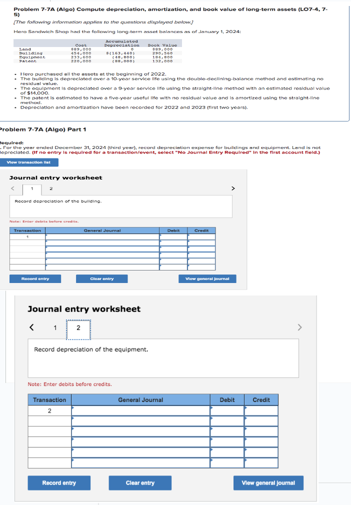 Solved Problem 7-7A (Algo) Compute depreciation, | Chegg.com