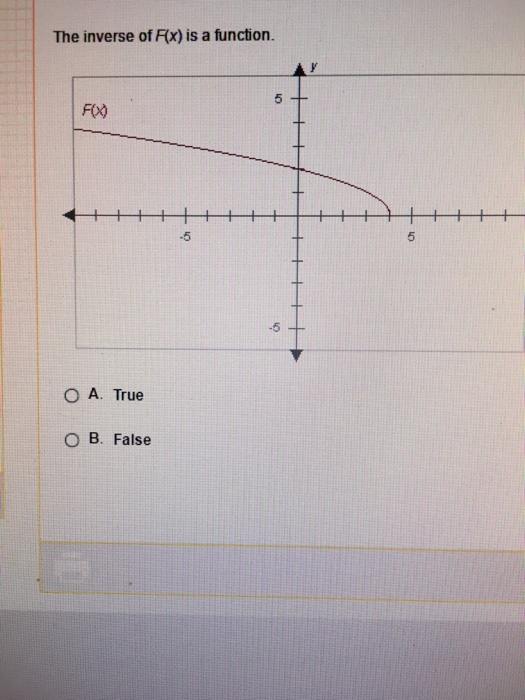 Solved The inverse of F (x) is a function. A. True B. | Chegg.com