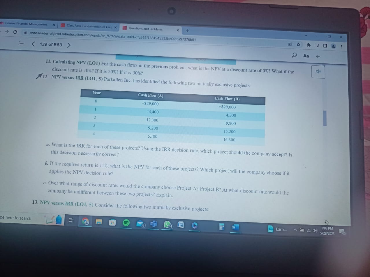 Solved 11. Calculating NPV (LO1) For the cash flows in the | Chegg.com