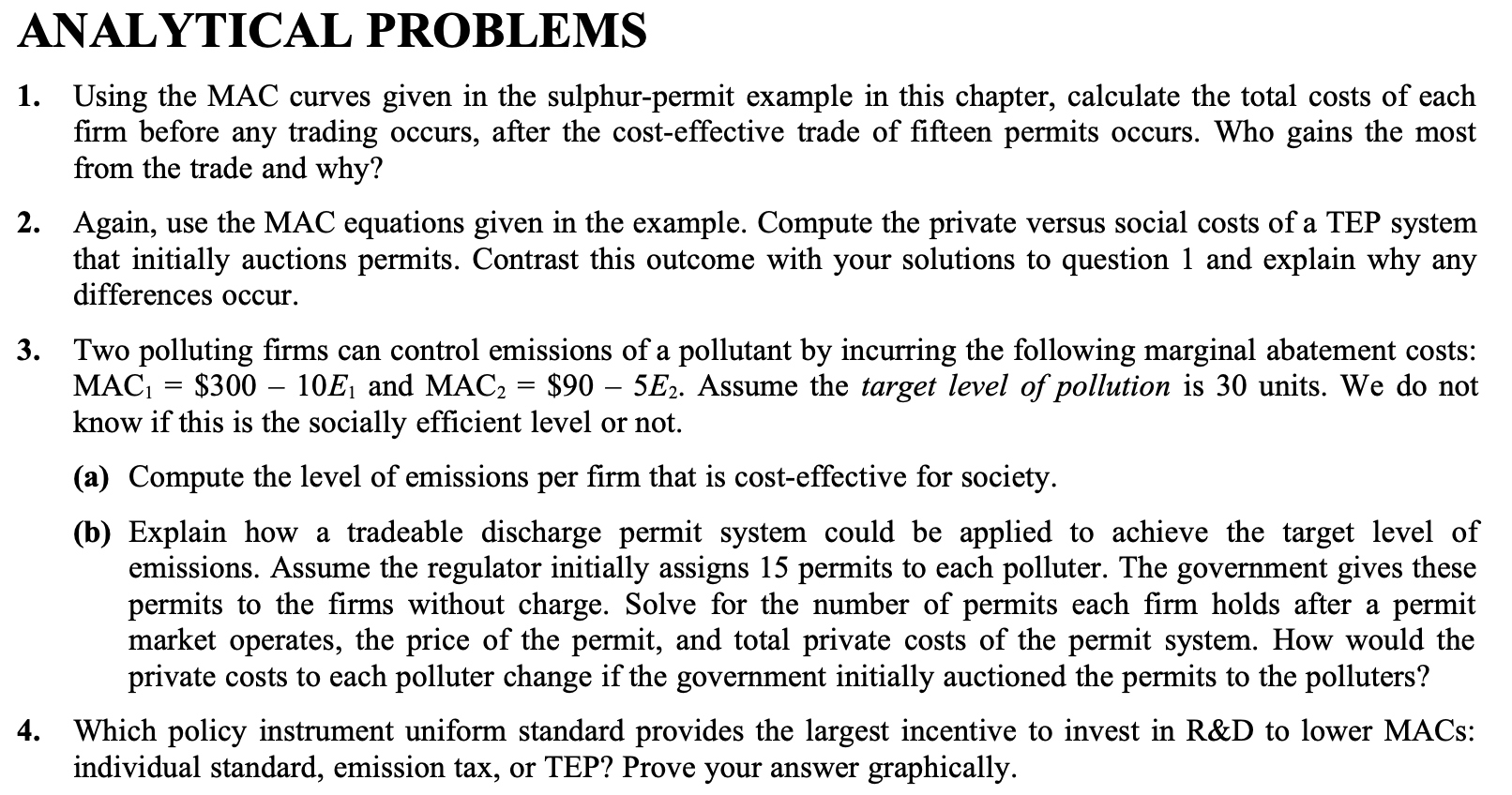 ANALYTICAL PROBLEMS 1. Using the MAC curves given in | Chegg.com