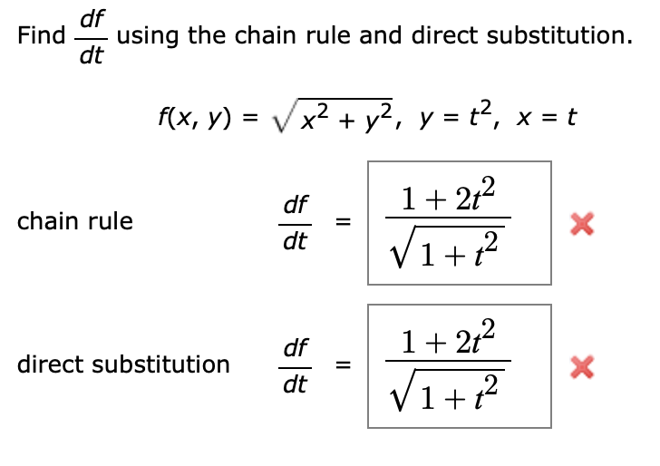 Solved Find df using the chain rule and direct substitution. | Chegg.com