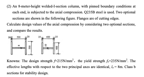 Solved (2) An 8-meter-height welded-I-section column, with | Chegg.com