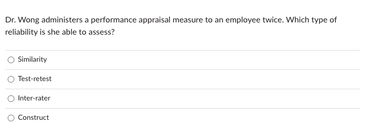 Solved Dr. Wong administers a performance appraisal measure | Chegg.com