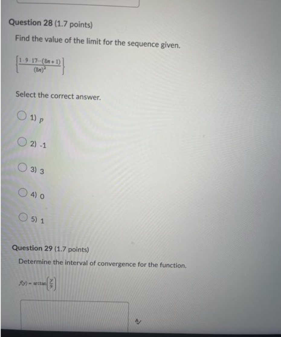 Solved Find the value of the limit for the sequence given. | Chegg.com