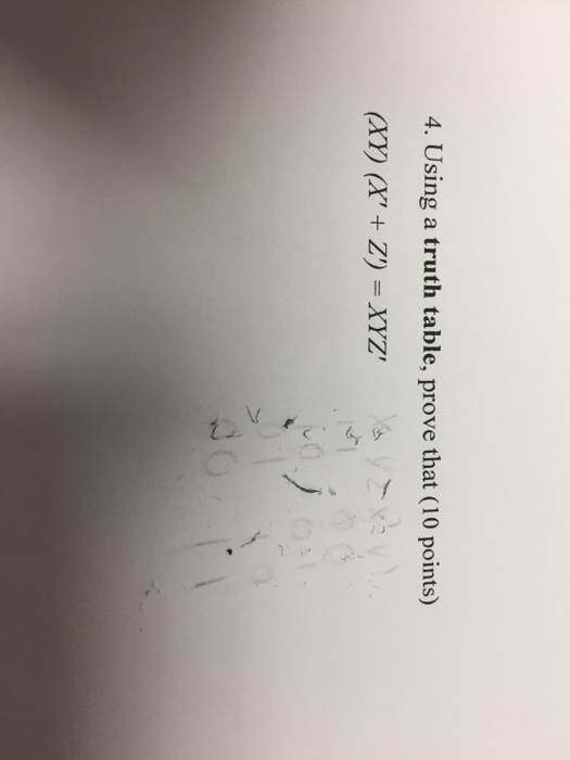 Solved Using a truth table, prove that (XY) (X' + Z') = | Chegg.com
