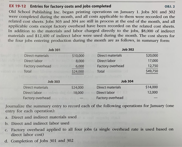 Solved Ex 19-12 Entries for factory costs and jobs completed | Chegg.com