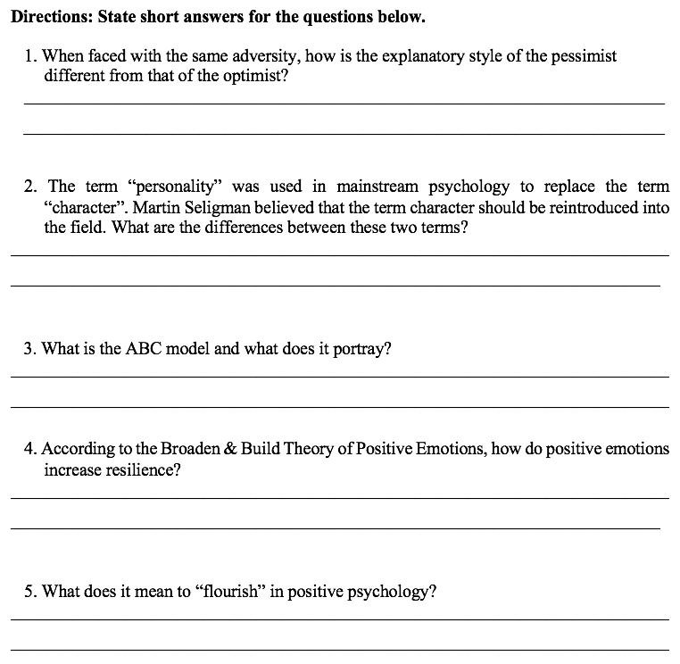 Solved Directions: State short answers for the questions | Chegg.com