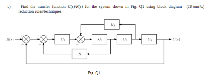 Solved c) Find the transfer function C(s)/R(s) for the | Chegg.com