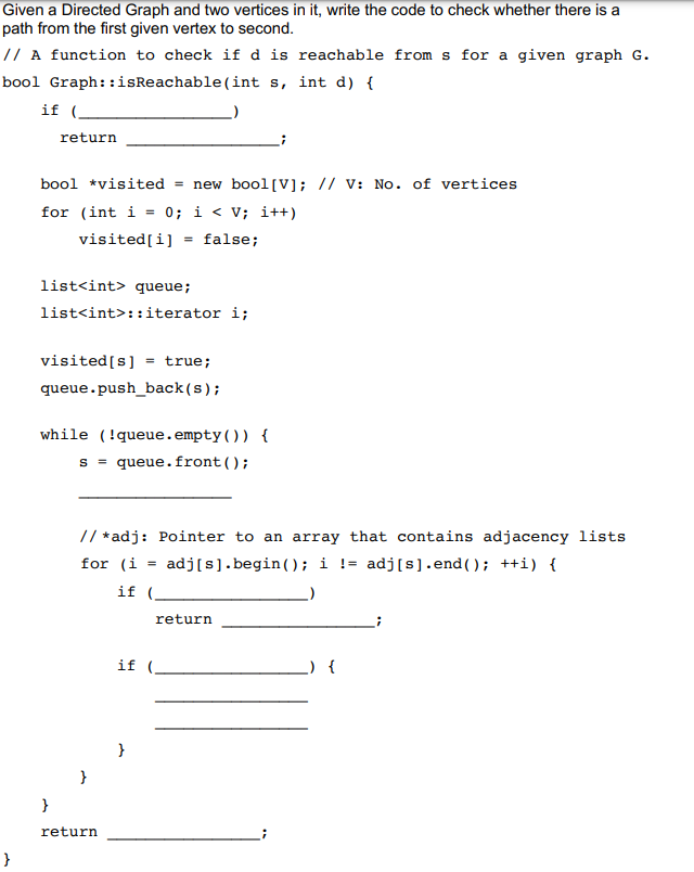 Solved Given a Directed Graph and two vertices in it, write | Chegg.com