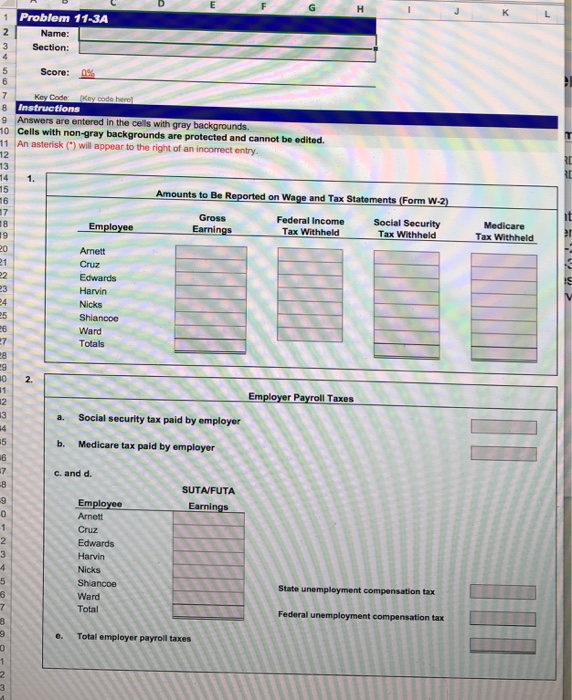 Solved Problem 11-3A Name 3 Section: Score: ー 9 Answers are | Chegg.com