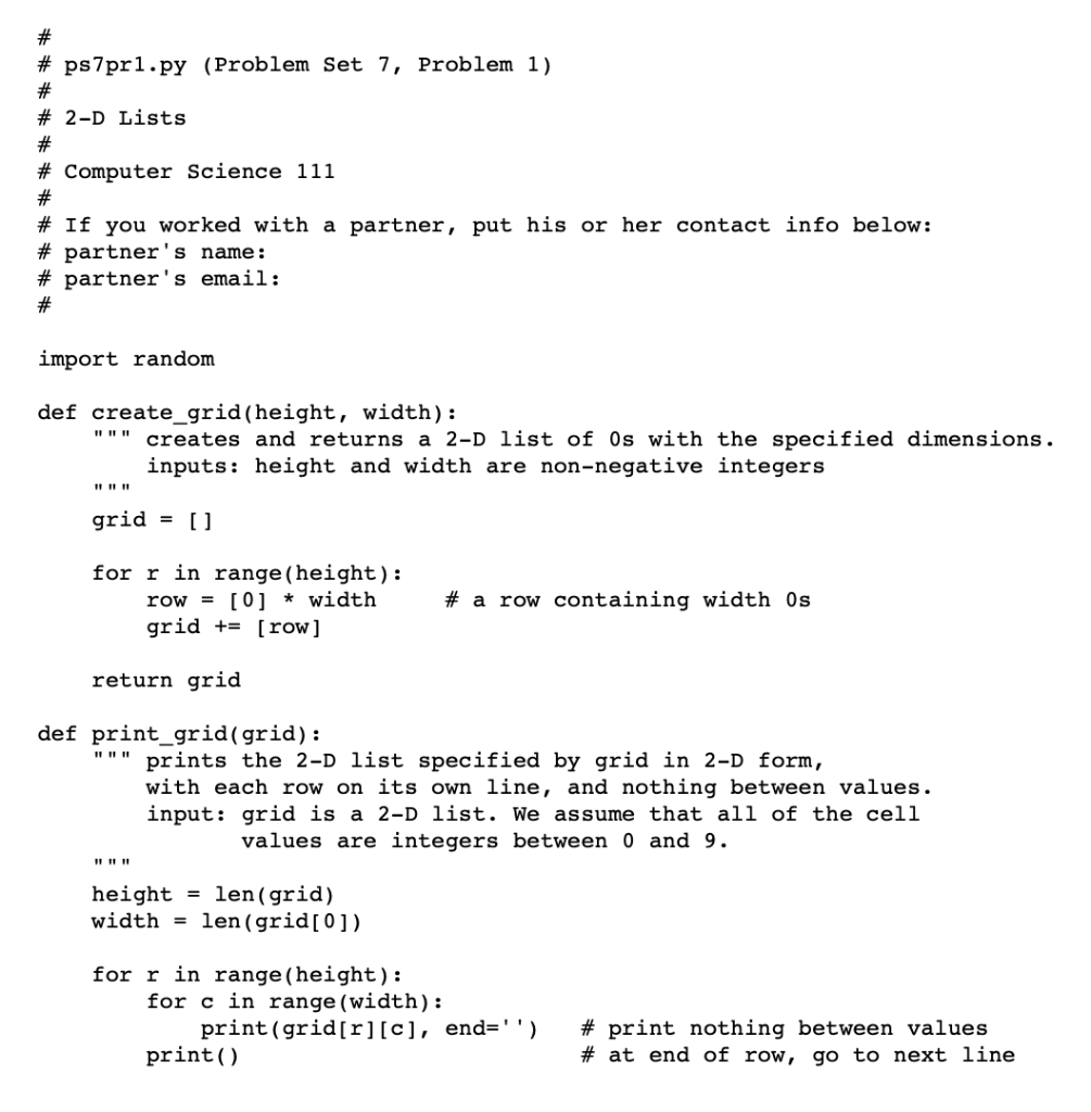 Solved # # ps7prl.py (Problem Set 7, Problem 1) # # 2-D | Chegg.com