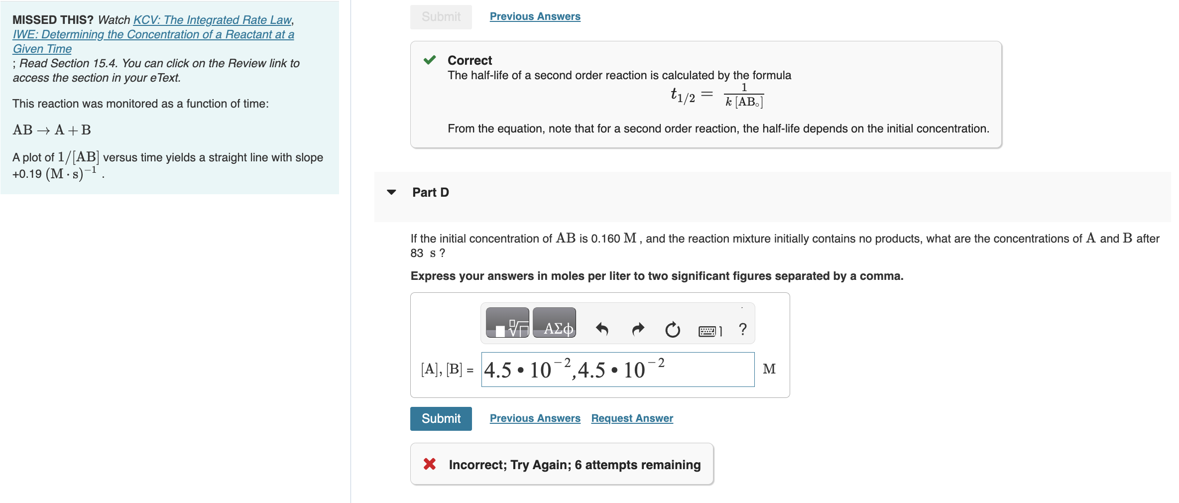 Solved MISSED THIS? Watch KCV: The Integrated Rate Law,IWE: | Chegg.com