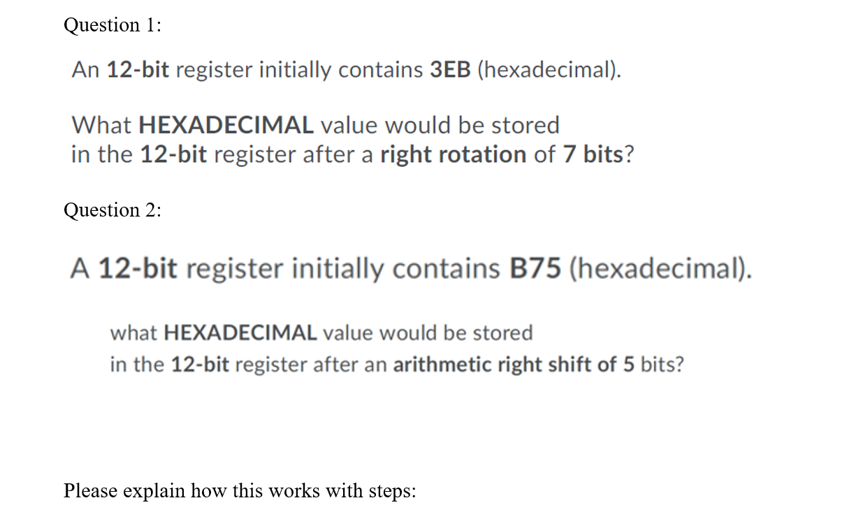 Solved Question 1: An 12-bit register initially contains 3EB | Chegg.com