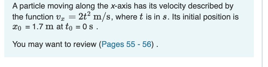Solved A particle moving along the x-axis has its velocity | Chegg.com