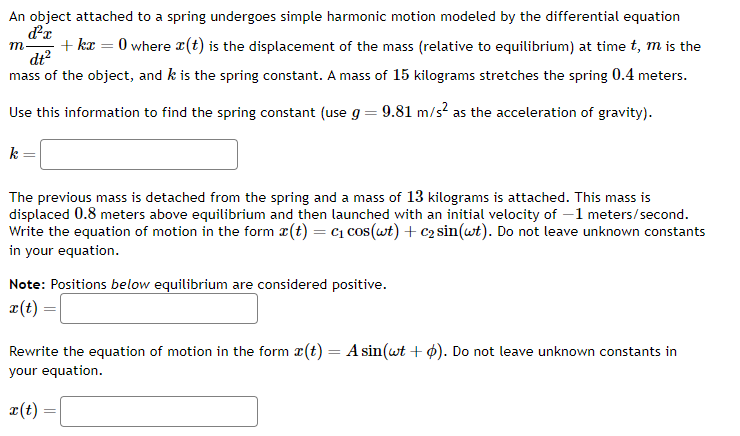 Solved An object attached to a spring undergoes simple | Chegg.com