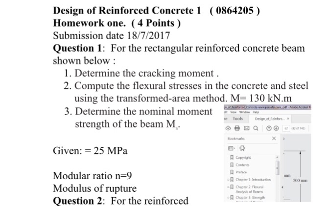Solved For the rectangular reinforced concrete beam shown | Chegg.com
