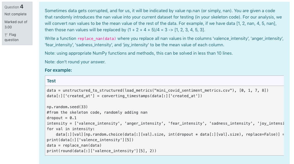 Solved Question 2 Not complete Marked out of 2.00 The NumPy | Chegg.com