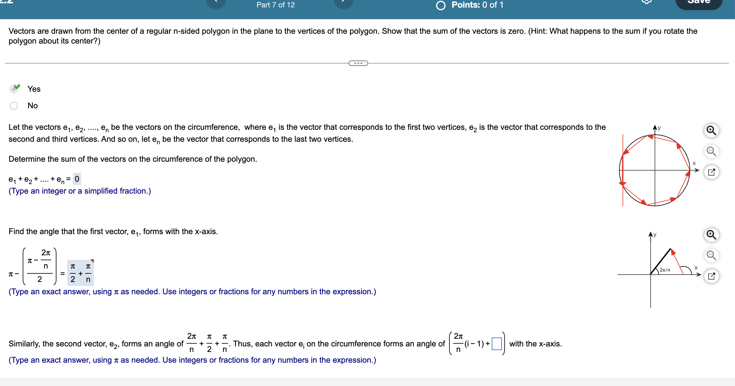 Solved polygon about its center?) Yes No Let the vectors | Chegg.com
