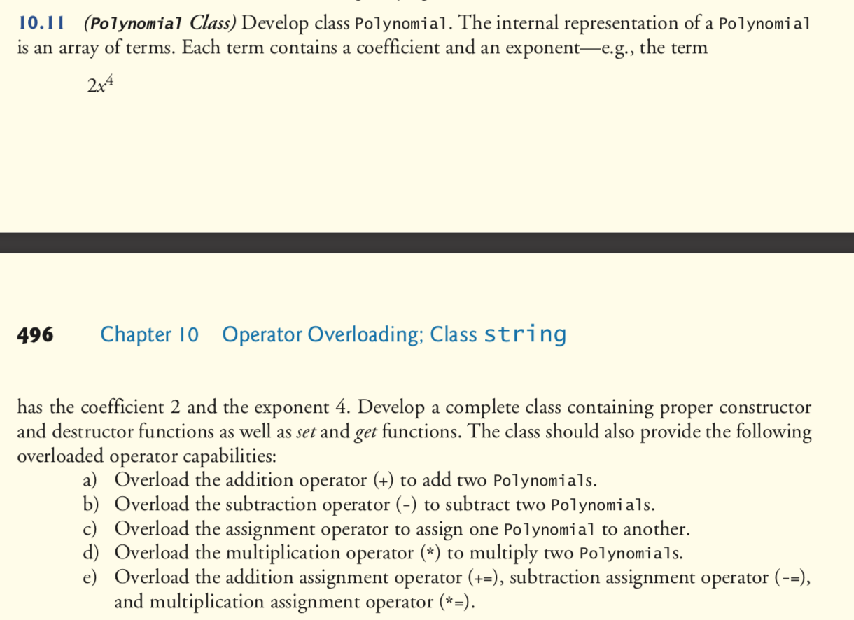 Design and implement a class that for polynomials | Chegg.com