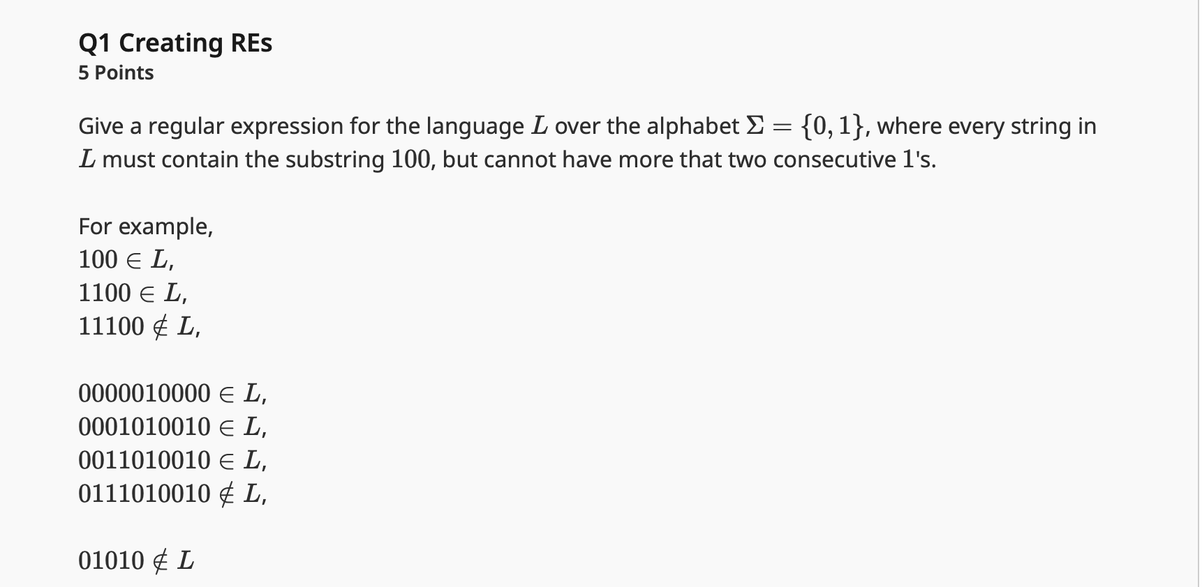 Solved Q1 Creating REs 5 Points Give a regular expression | Chegg.com