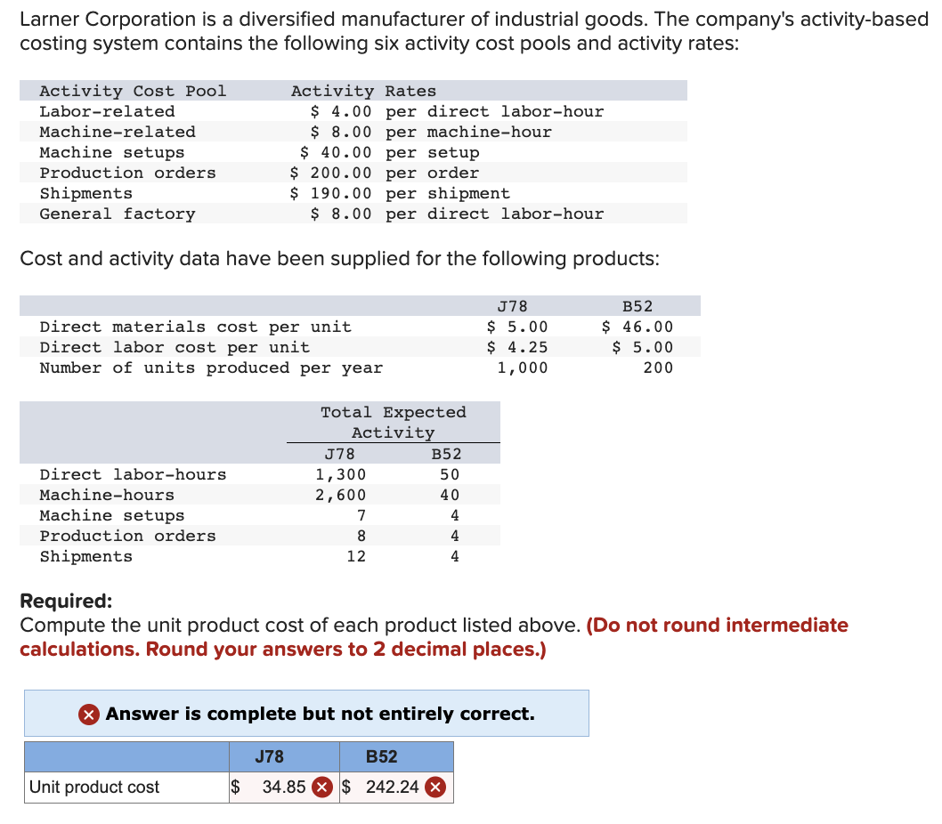Solved Larner Corporation is a diversified manufacturer of | Chegg.com