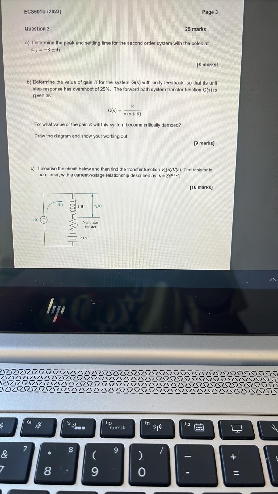 Solved a). Determine the peak and settling time for the | Chegg.com