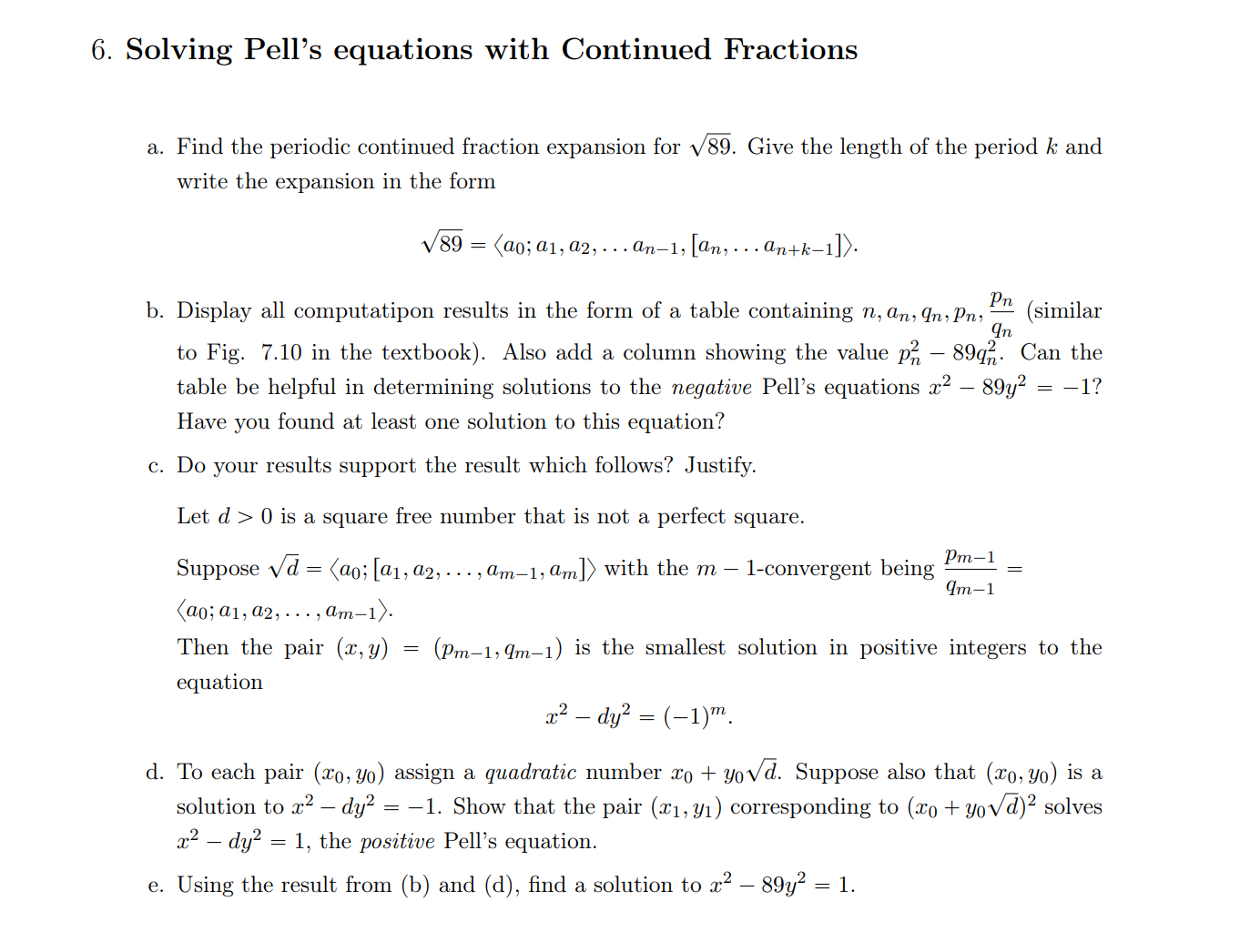 Solved 6. Solving Pell's equations with Continued Fractions | Chegg.com