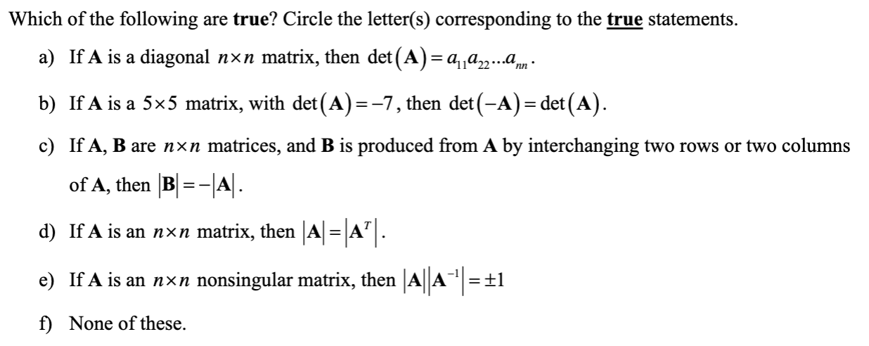 Solved Which of the following are true? Circle the letter(s) | Chegg.com