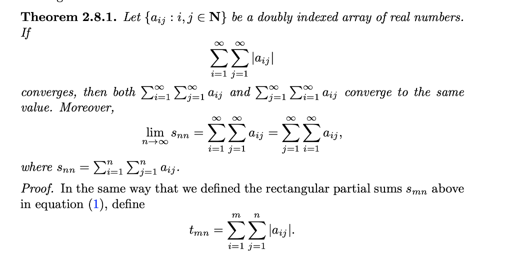 Solved Theorem 2.8.1. Let {aij:,,je N} be a doubly indexed | Chegg.com