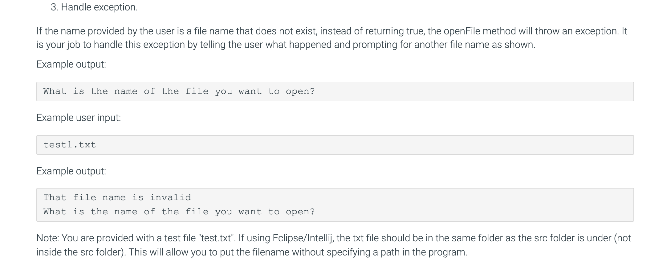 Solved The goal of this problem is to handle an exception | Chegg.com