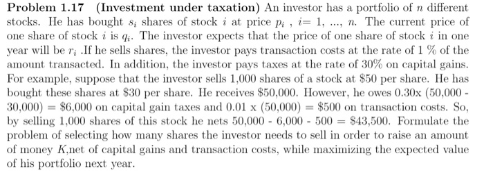 Solved Problem 1.17 (Investment under taxation) An investor | Chegg.com