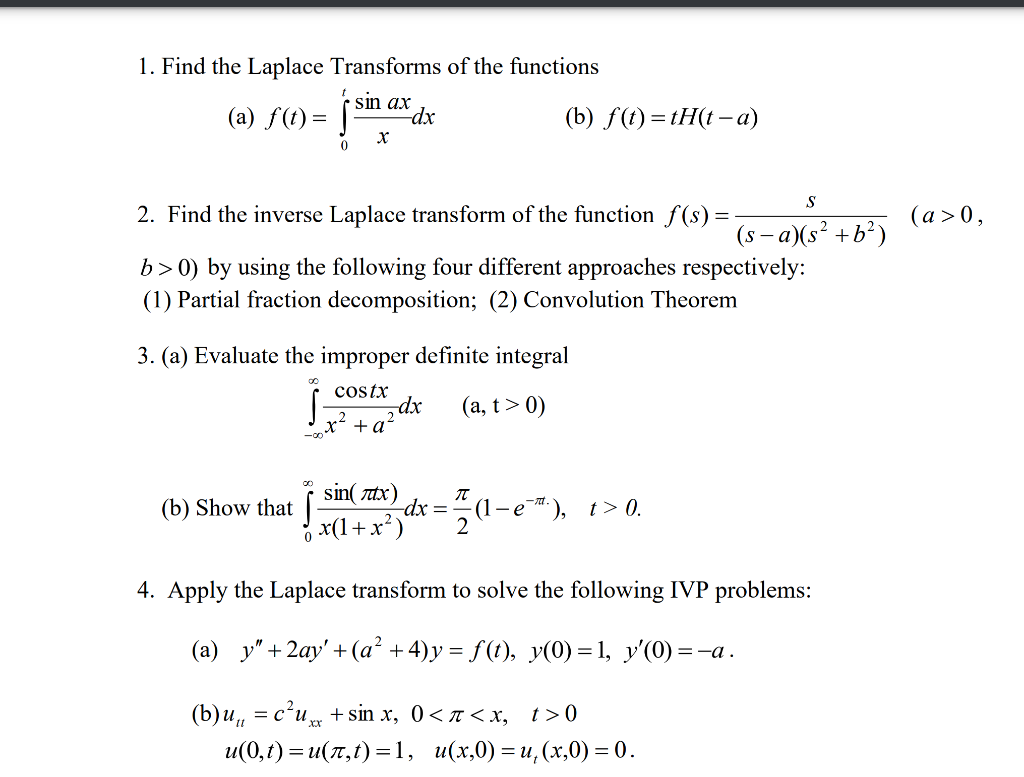 Solved 1. Find the Laplace Transforms of the functions (a) | Chegg.com