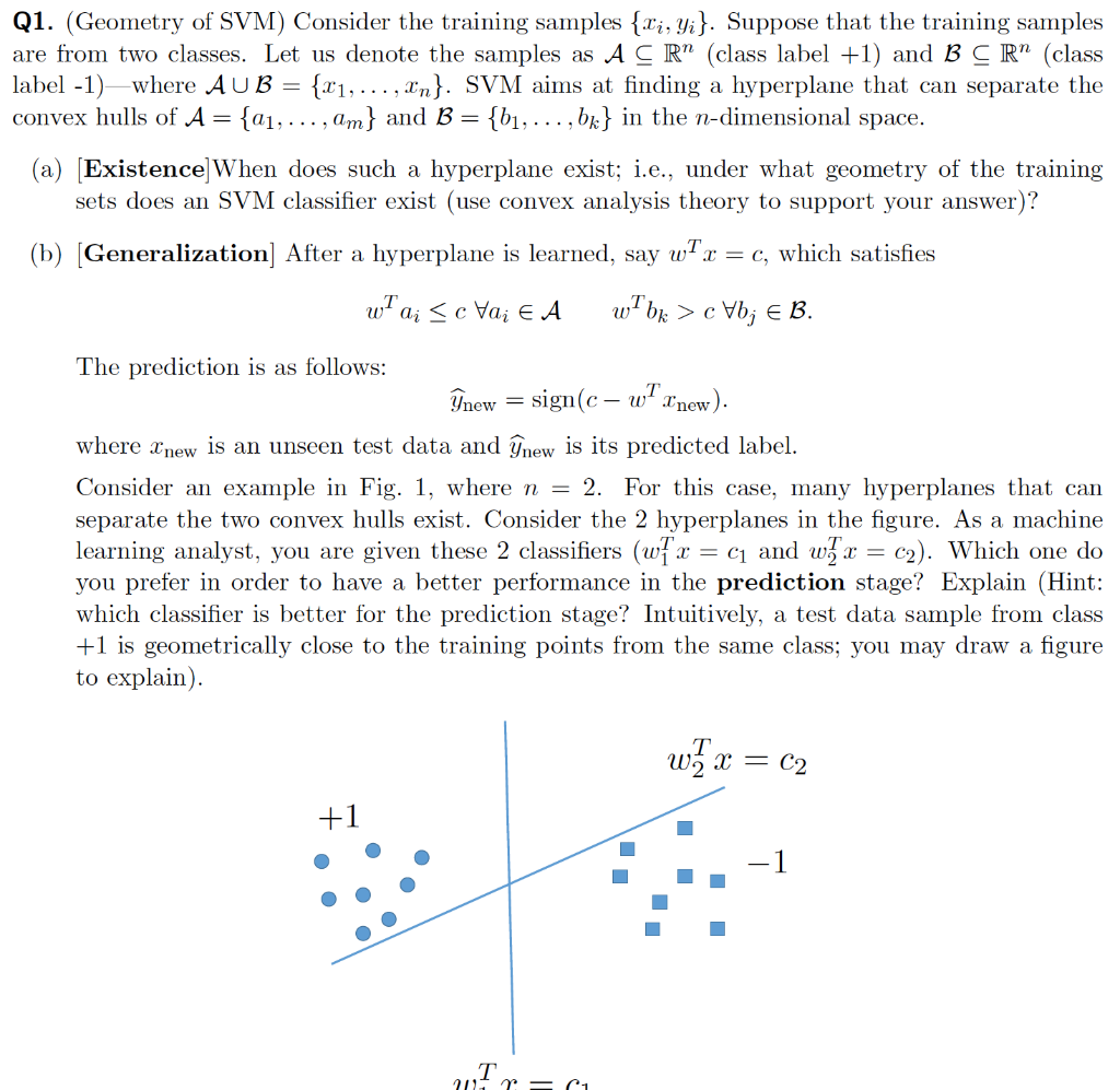 Q1. (Geometry of SVM) Consider the training samples | Chegg.com