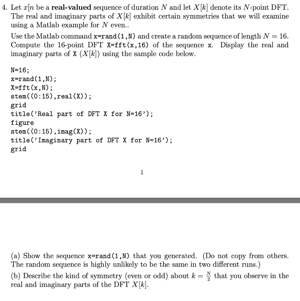 Solved 4. Let x[n be a real-valued sequence of duration N | Chegg.com