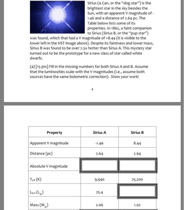 Solved I just need the Lbol of Sirius b in terms of the | Chegg.com