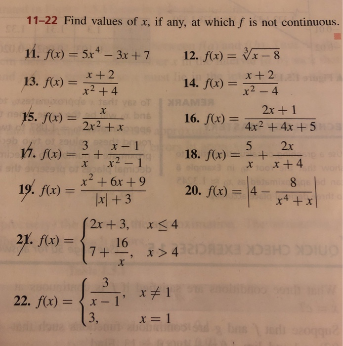 Solved 11-22 Find values of x, if any, at which f is not | Chegg.com