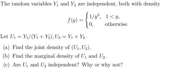 Solved The random variables Y1 and Y2 are independent, both | Chegg.com