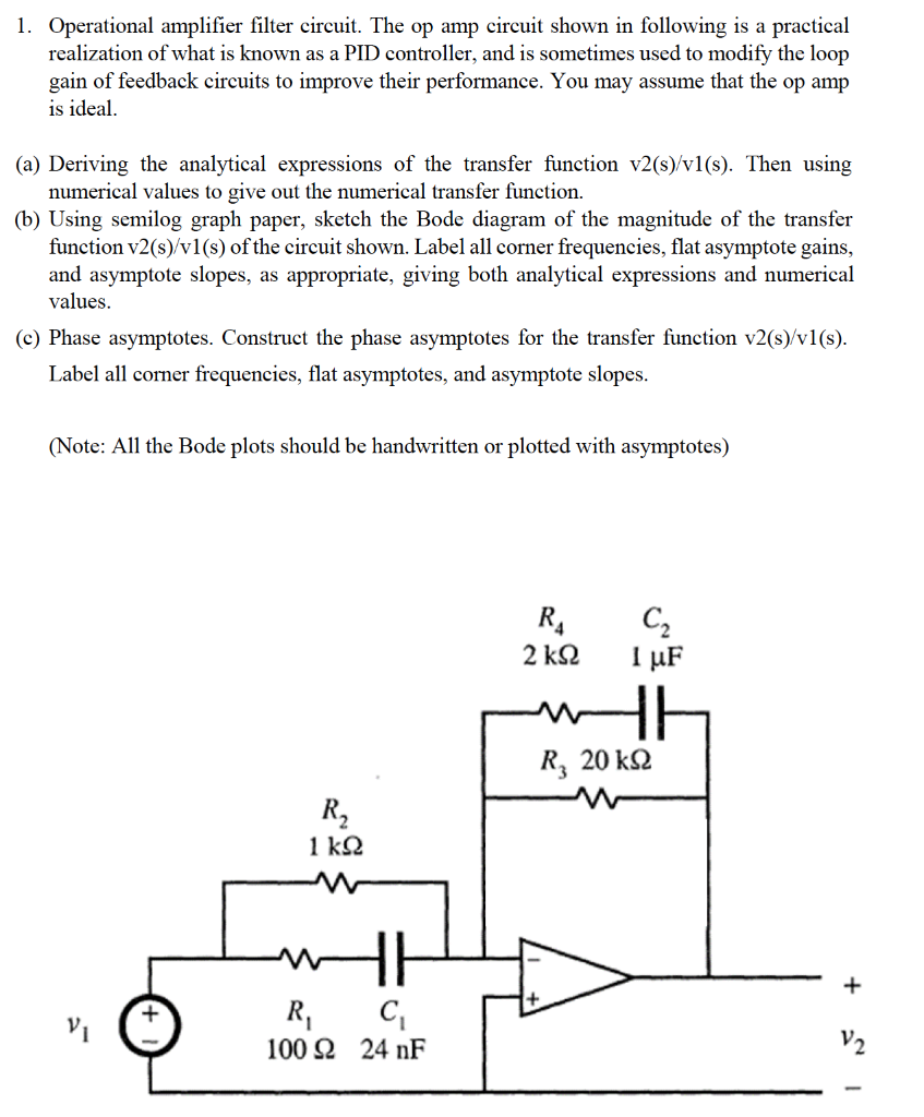 Solved 1. Operational amplifier filter circuit. The op amp | Chegg.com