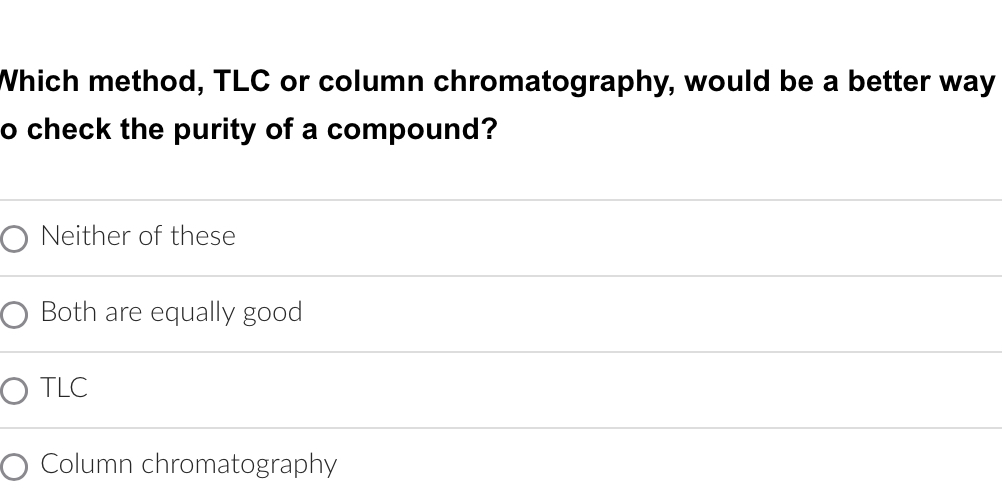 Solved Which method, TLC or column chromatography, would be | Chegg.com