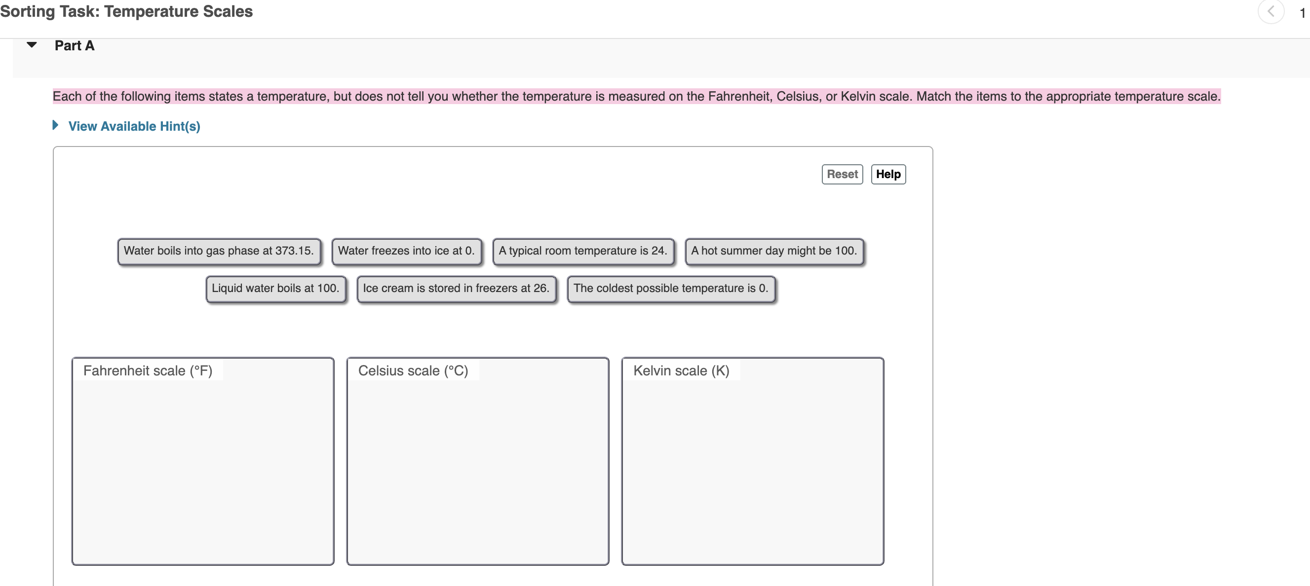 Solved Sorting Task: Temperature ScalesPart AEach of the | Chegg.com