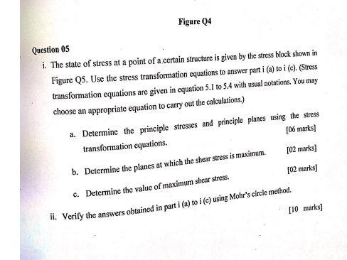 Solved Figure Q4 Question 05 i. The state of stress at a | Chegg.com