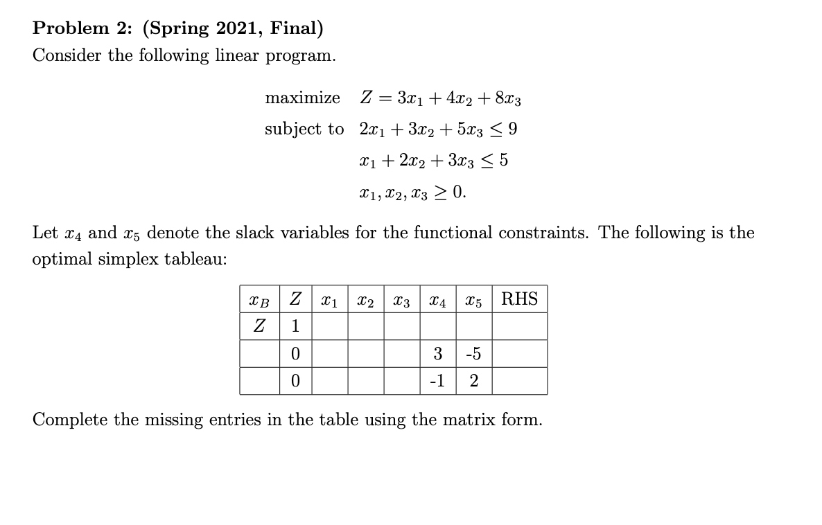 Solved Problem 2: (Spring 2021, ﻿Final)Consider the | Chegg.com