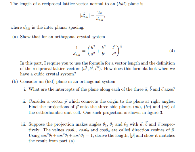 Solved The length of a reciprocal lattice vector normal to | Chegg.com