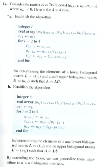 14. Considerthe matrix A =Tridiagonaal (dii-1.Cilj | Chegg.com