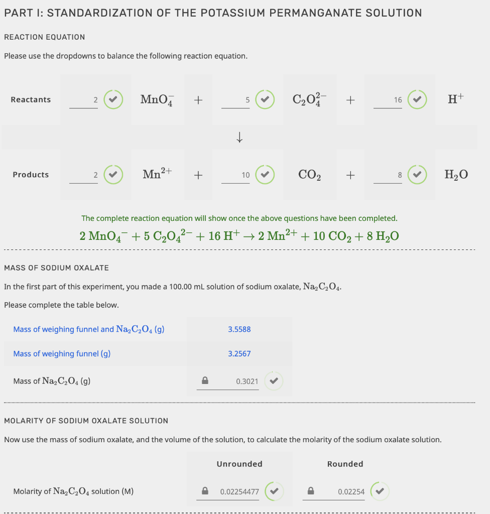 Solved PART I: STANDARDIZATION OF THE POTASSIUM PERMANGANATE | Chegg.com