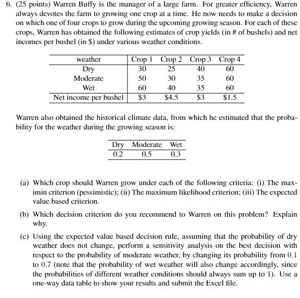 6. (25 points) Warren Buffy is the manager of a large | Chegg.com