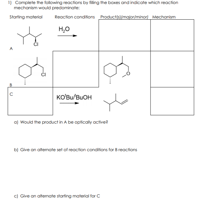 Solved 1) Complete the following reactions by filling the | Chegg.com