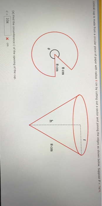 Solved uppose θ = 7m/4. conical cup is made from a circular | Chegg.com